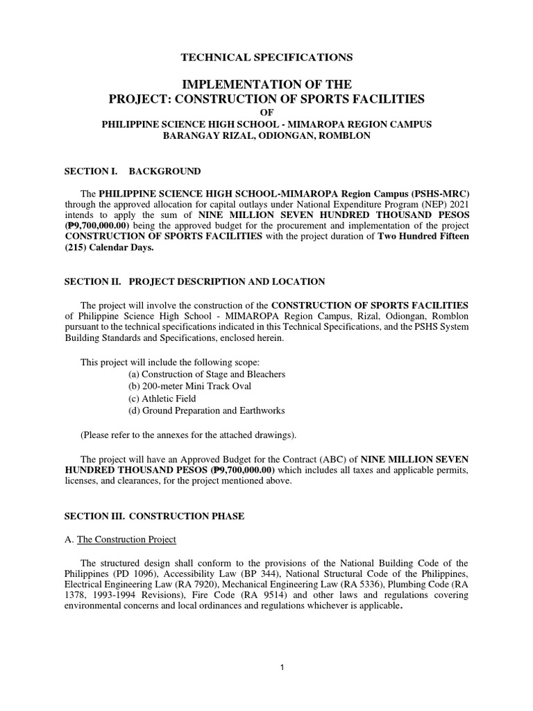 TOR For Sports Facilities | PDF | Specification (Technical Standard ...