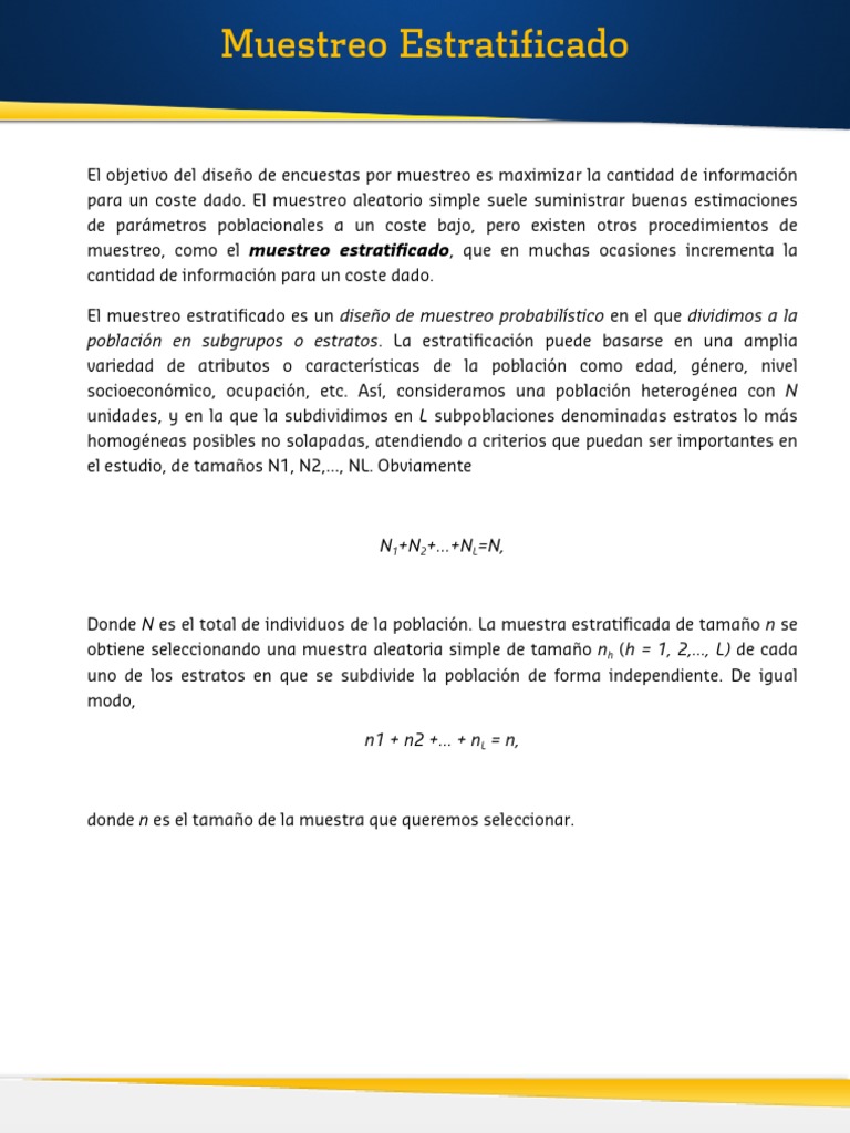 Muestreo Estratificado | PDF | Muestreo (Estadísticas) | Estadísticas