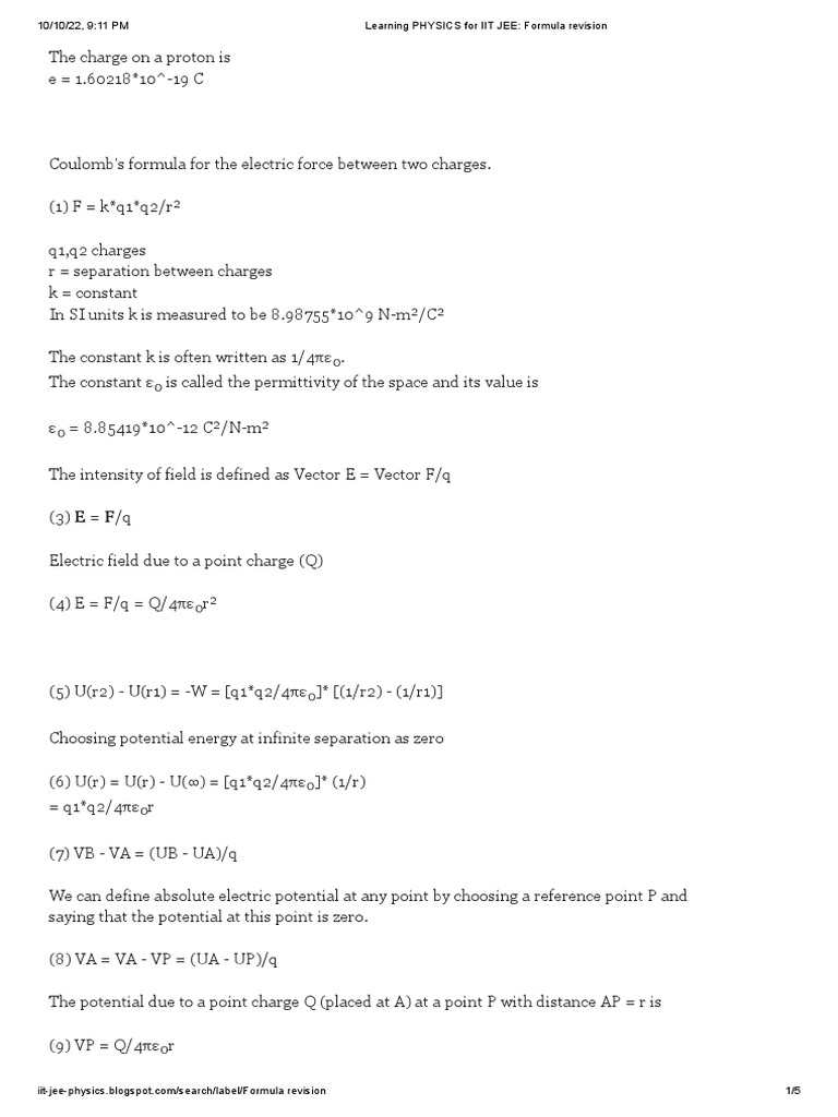 Electrostatic Formula Revision | PDF | Sphere | Electric Field