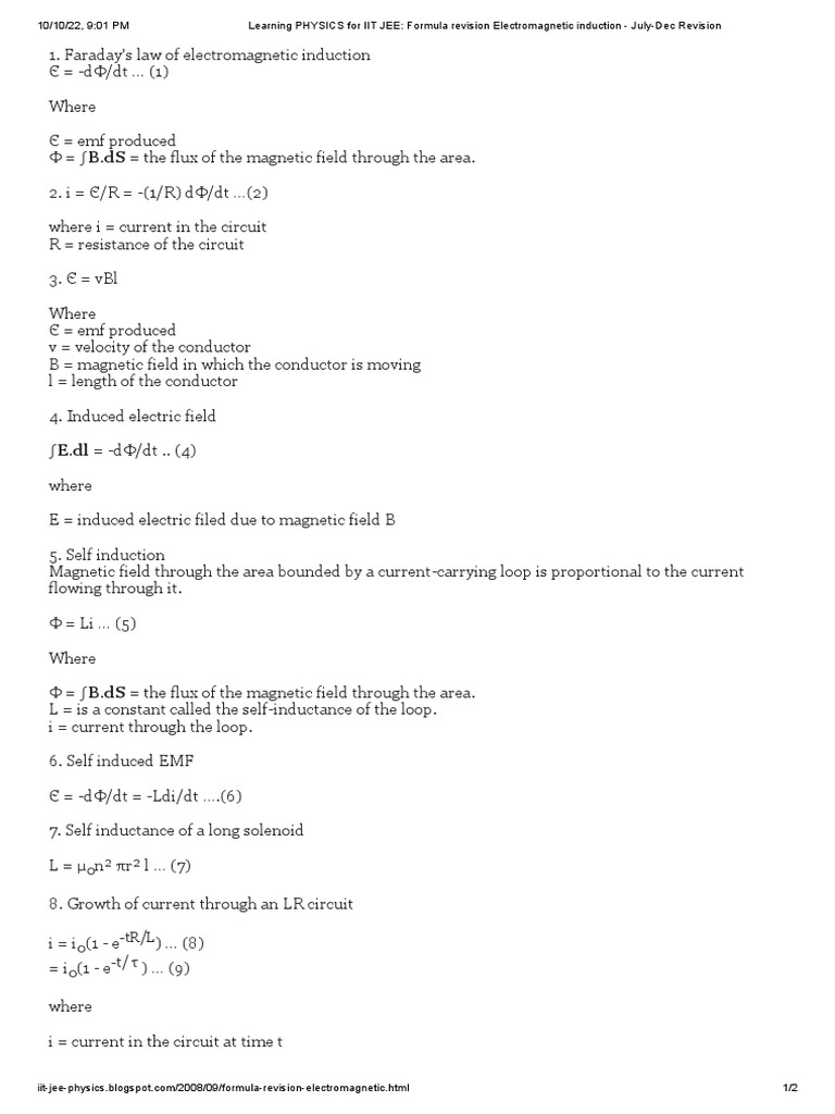 Formula Electromagnetic Induction | PDF