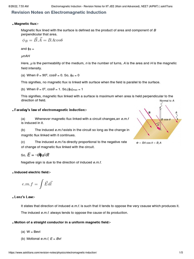 Electromagnetic Induction - Revision Notes 1 | PDF | Inductance ...