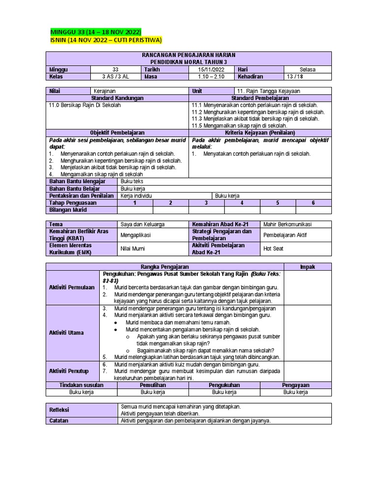 RPH Minggu 33 (14 - 18 Nov 2022) | PDF