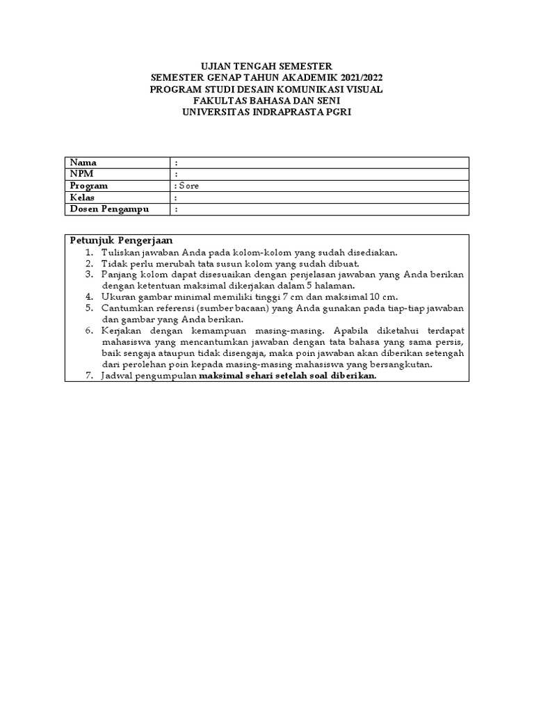 Lembar Jawaban UTS RVN Kelas Sore (2122) | PDF | Seni & Disiplin Bahasa