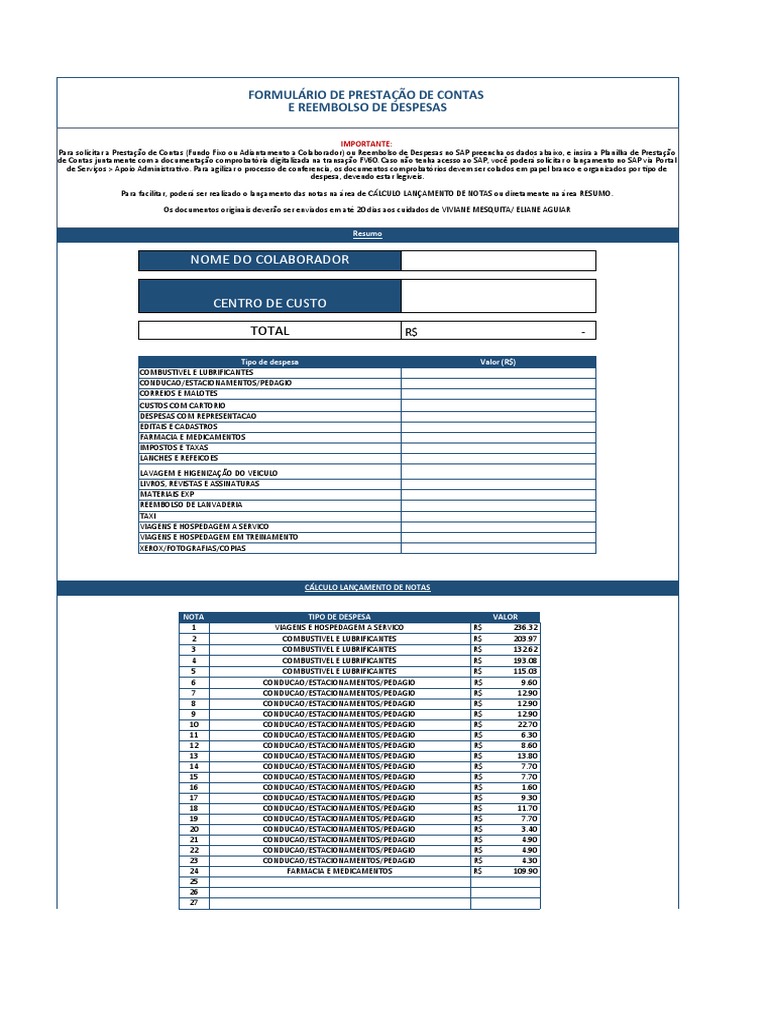 Planilha de Reembolso | PDF