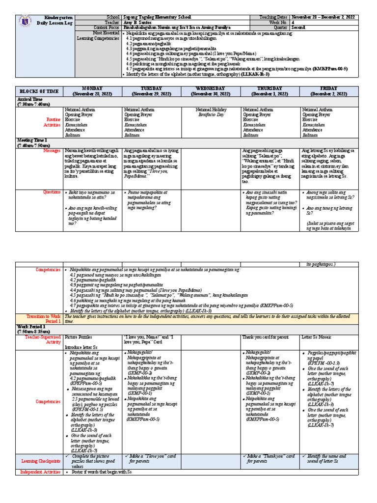 Kindergarten DLL MELC Q2 Week 4 Asf | PDF