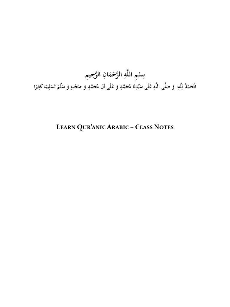 Learn Quranic Arabic Grammar Class Notes 20110513 | PDF | Grammatical ...