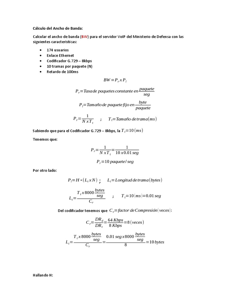 Cálculo Del Ancho de Banda VOIP y Packet Tracert | PDF | Voz sobre IP ...