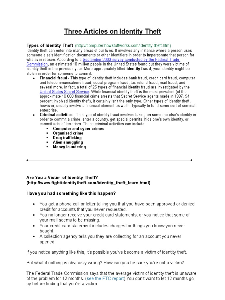 ID Theft | PDF | Identity Theft | Identity Document