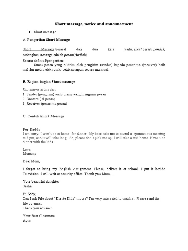 Notice, Short Massage, and Announcement | PDF