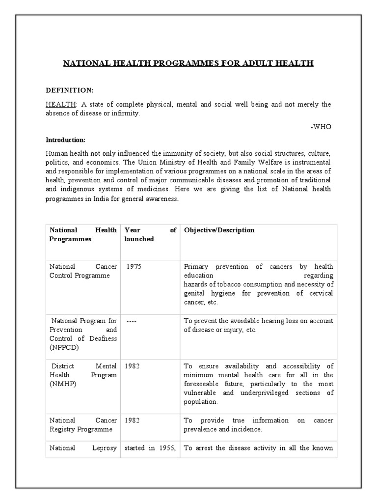 Overview of India's National Health Programs | PDF | Public Health ...