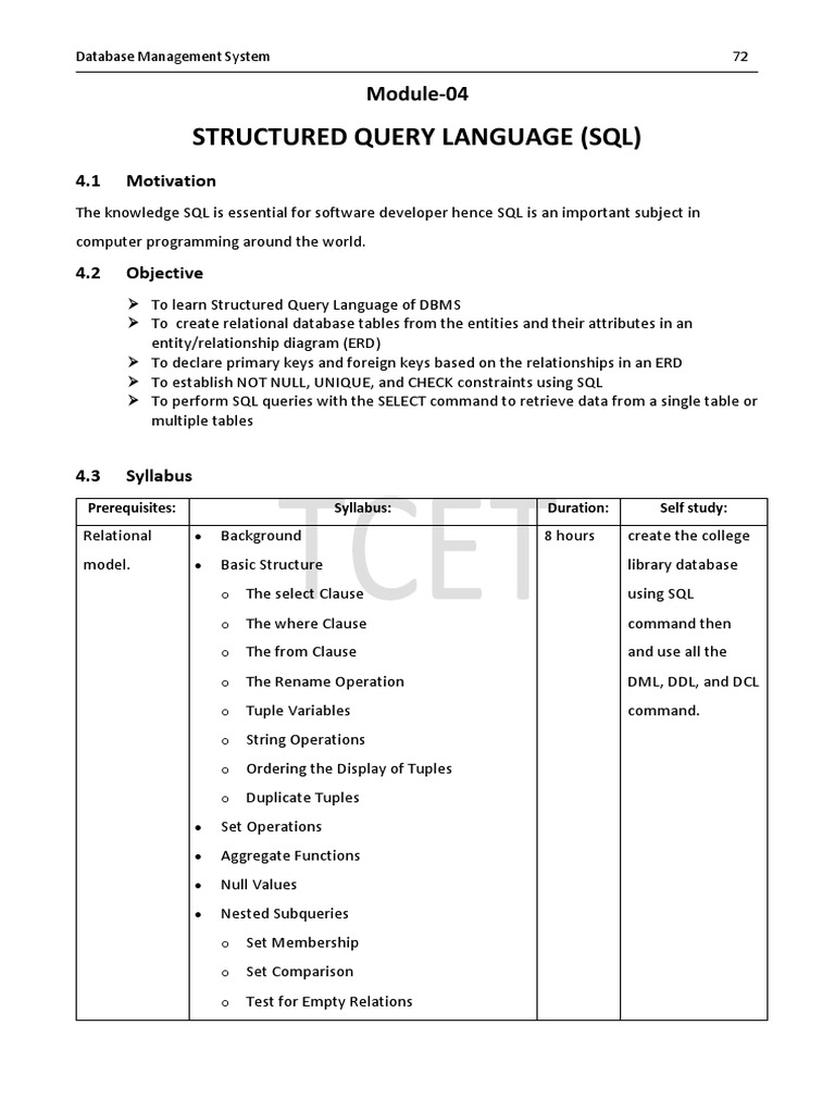Module 4 | Download Free PDF | Sql | Databases