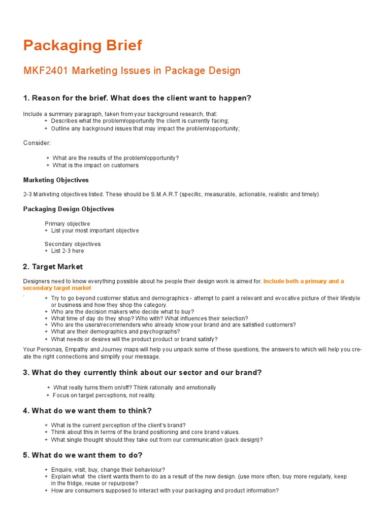 MKF2401 Packaging Brief Template | PDF | Brand | Marketing