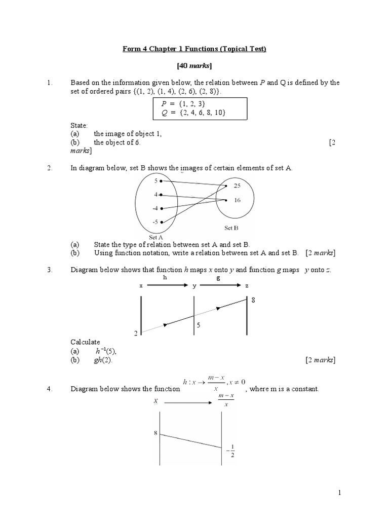 Form 4 Chapter 1 Functions Topical Test | PDF | Function (Mathematics ...