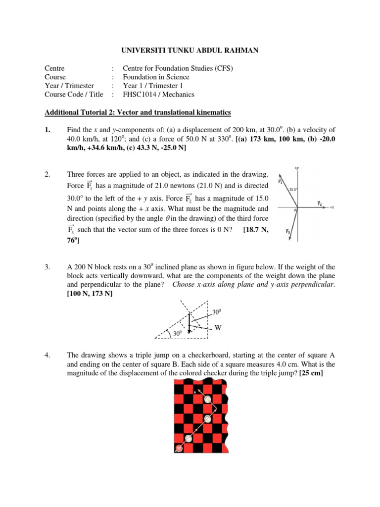 FHSC1014 Additional Tutorial 2 | PDF | Velocity | Force