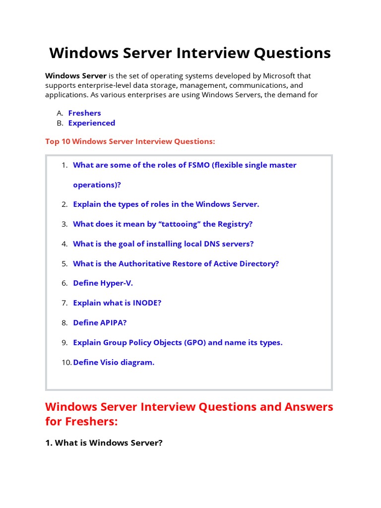 Top 20+ Windows Server Interview Questions 2022 | PDF | Domain Name System | Active Directory