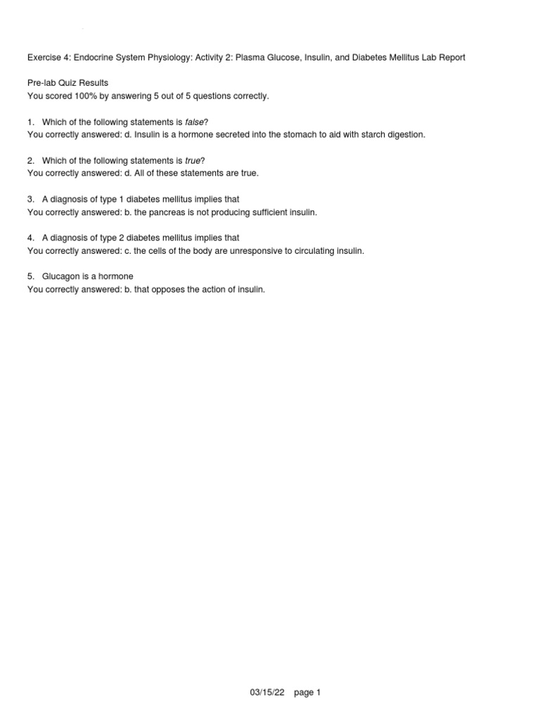 Dry Lab Exercise 4 Endocrine | PDF | Insulin | Glucose Dry Lab Exercise 4 Endocrine | PDF | Insulin | Glucose
