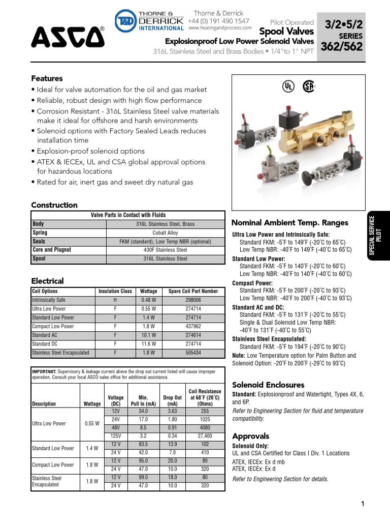 ASCO 8362 Solenoid Valves Product Data Sheet | PDF | Valve | Gas ...