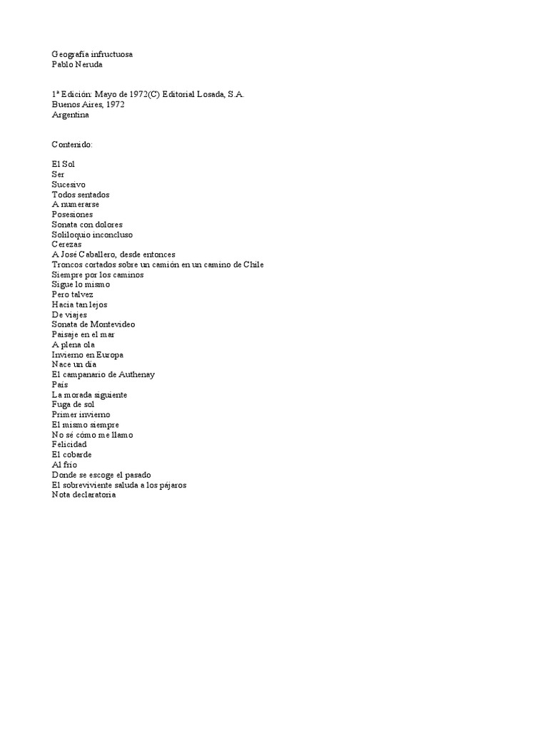 Neruda Pablo - Geografia Infructuosa | PDF | Cielo