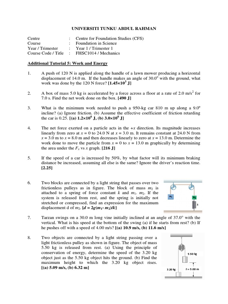 FHSC1014 Additional Tutorial 5 | PDF | Mass | Force