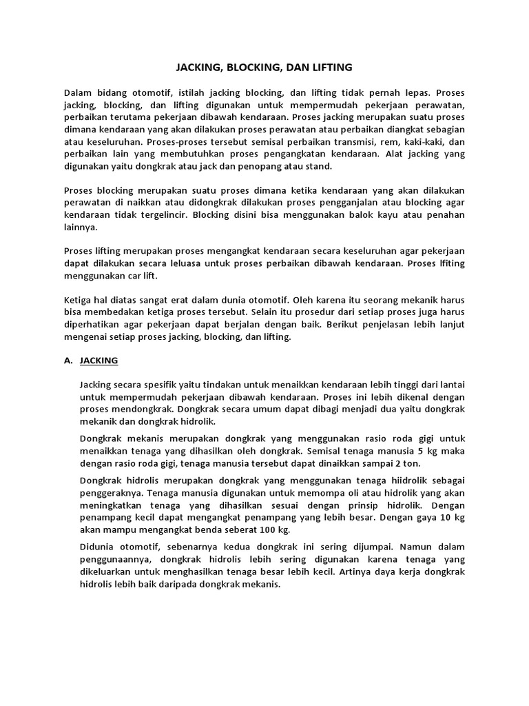 Jacking, Blocking Dan Lifting | PDF