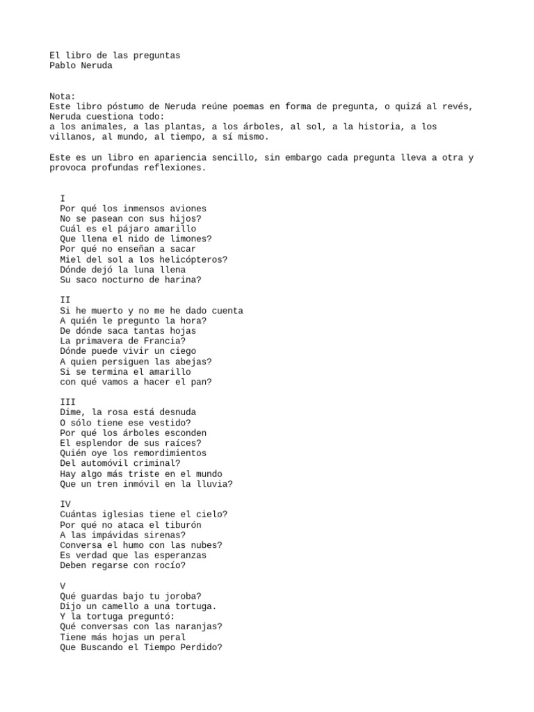 Neruda Pablo - El Libro de Las Preguntas | PDF