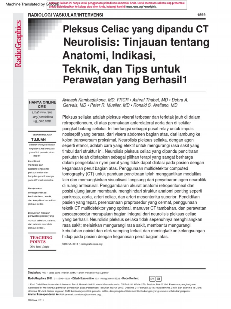 CT-guided Celiac Plexus Neurolysis A Review of Ana | PDF