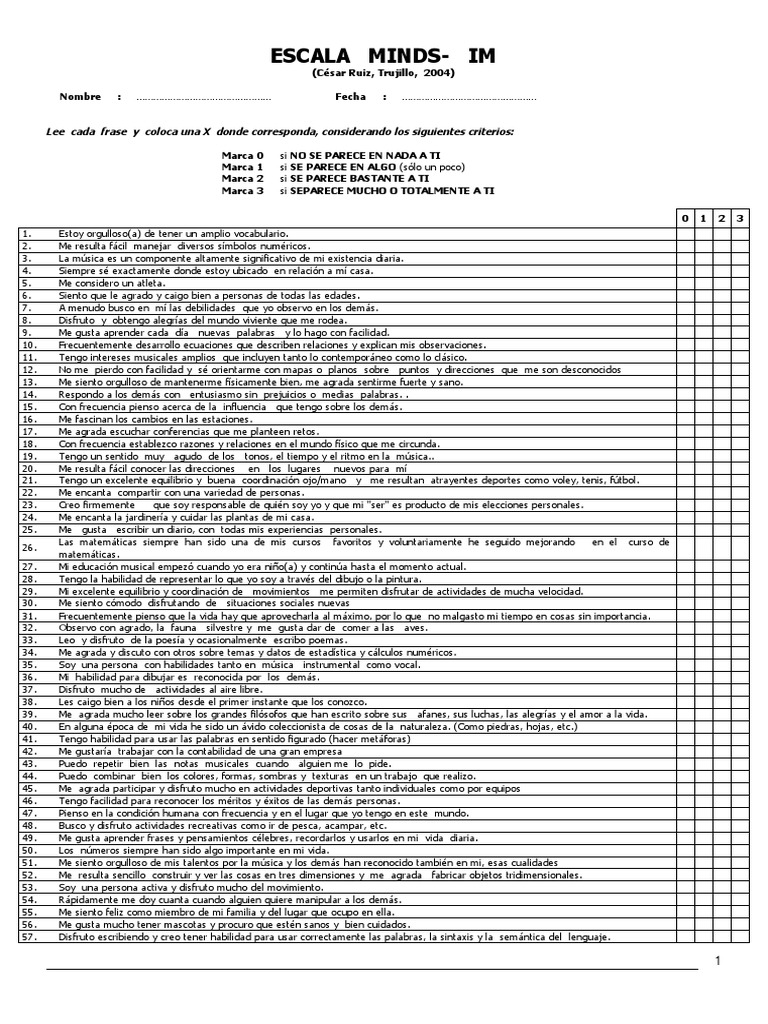 Escala Minds - Inventario | PDF