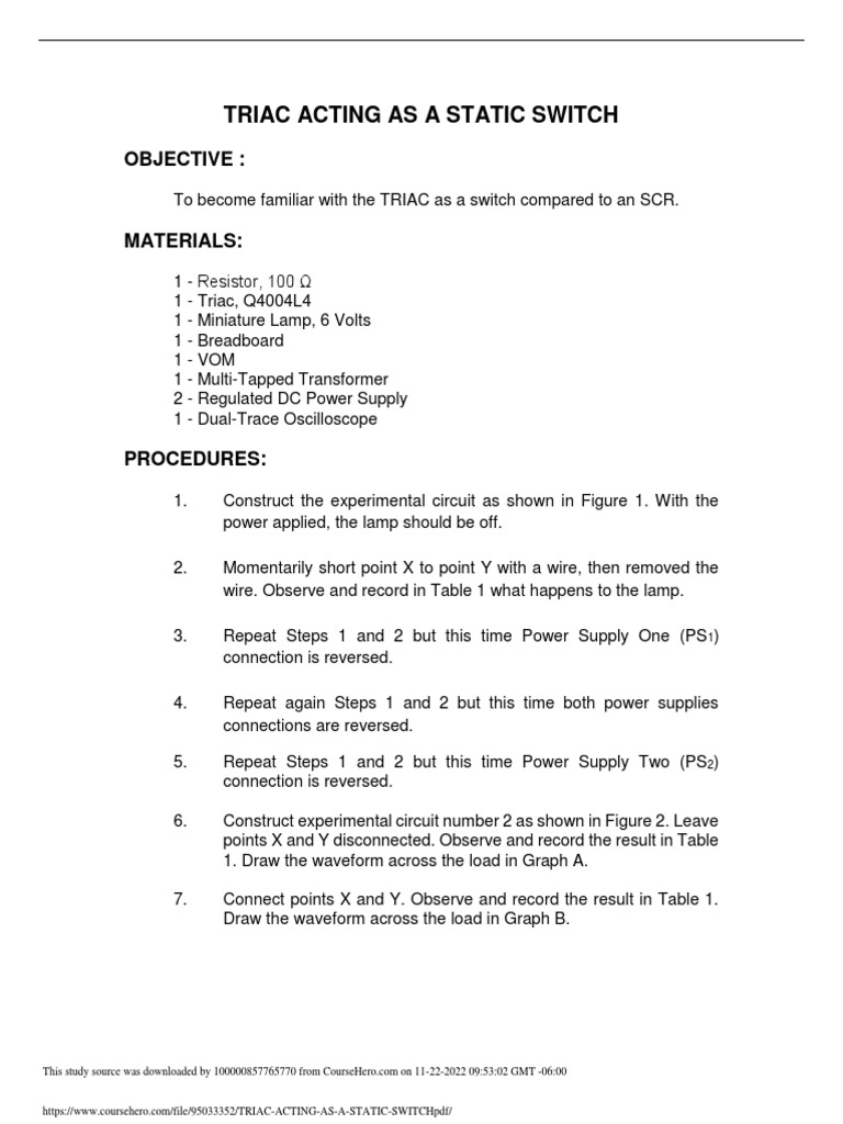 Triac Acting As A Static Switch | PDF | Power Supply | Electrical Network