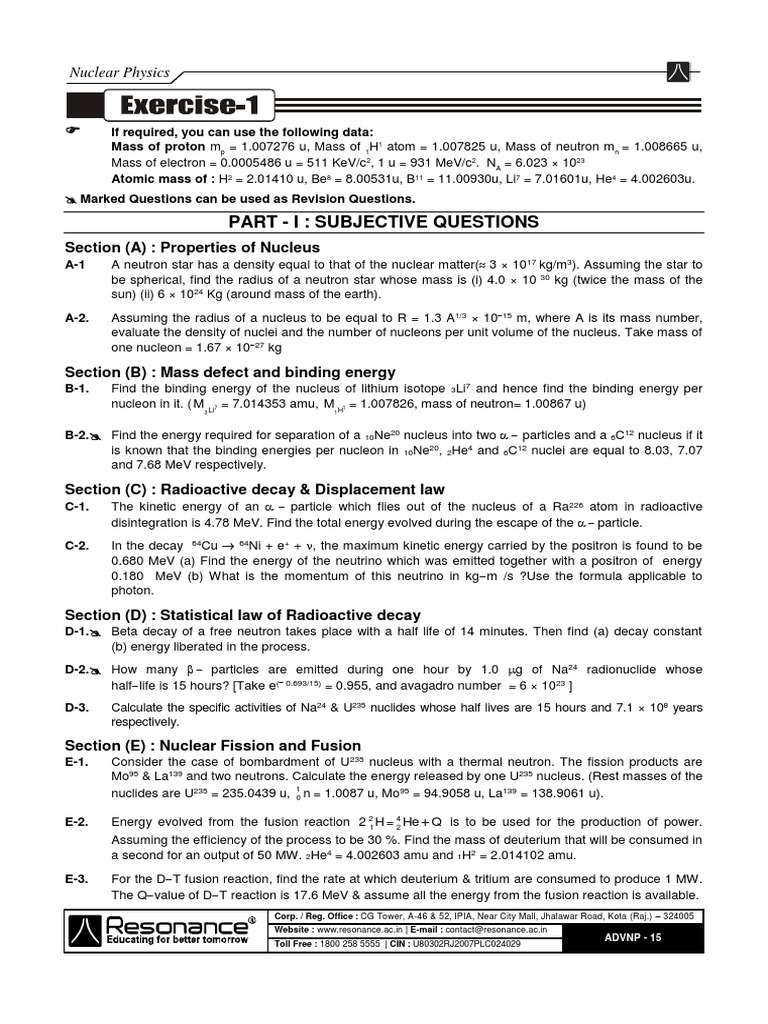 Nuclear Physics Exercises | PDF | Radioactive Decay | Neutron