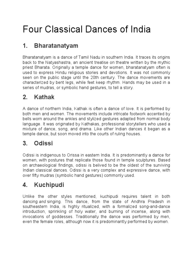 Four Classical Dances of India | PDF