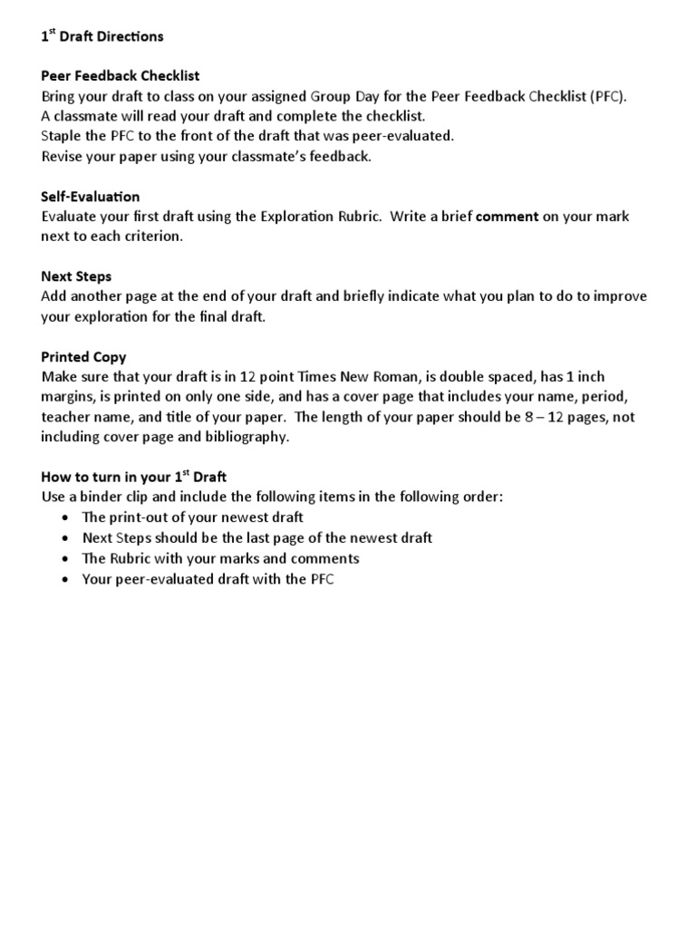 1st Draft Directions | PDF | Mathematics | Rubric (Academic)