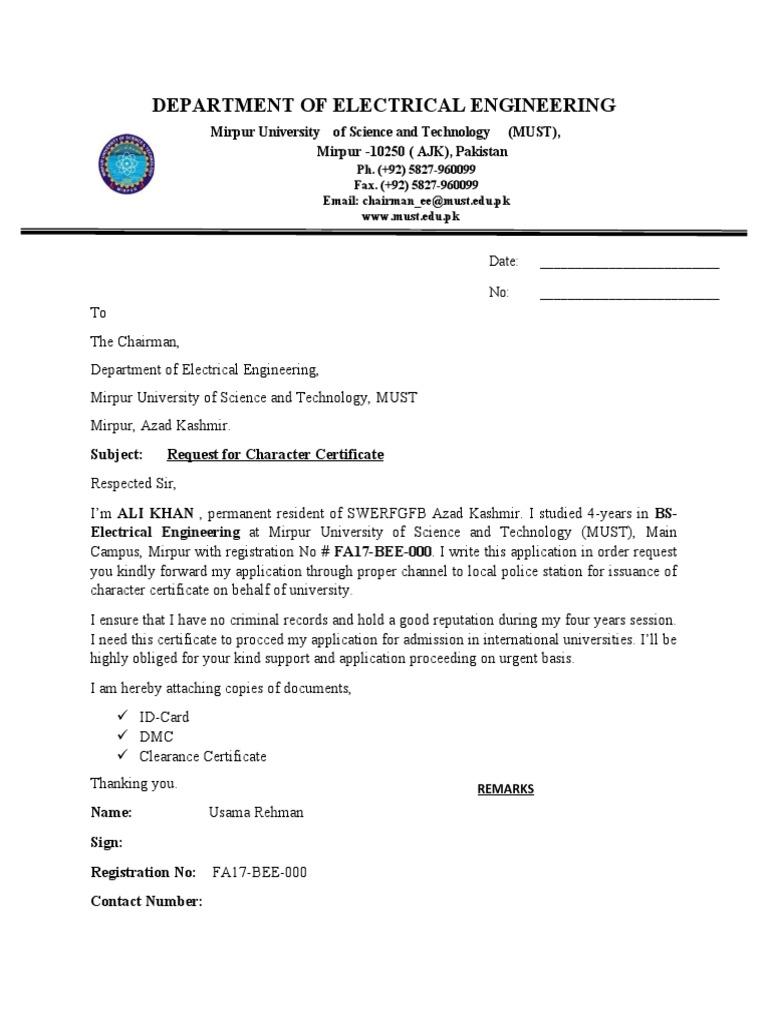 Application For Character Certificate | PDF