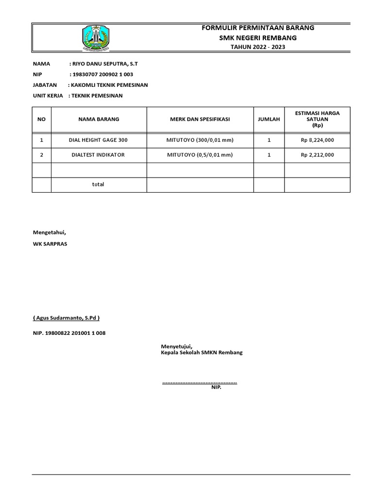 Form Permintaan Barang | PDF