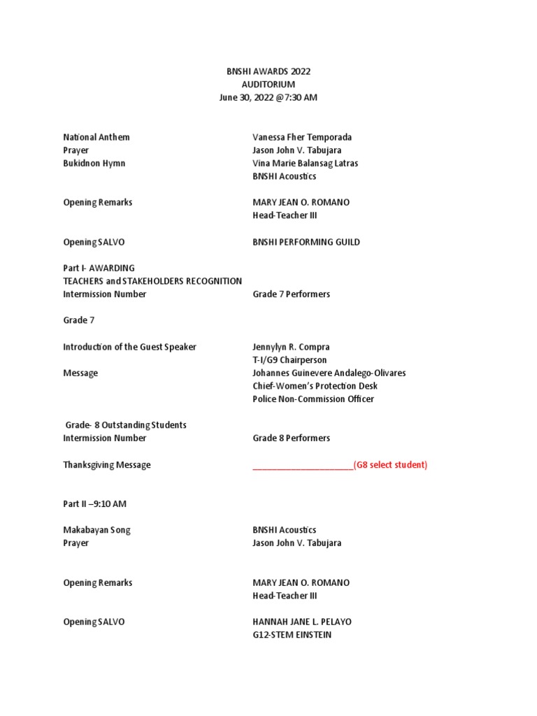 BNSHI Awards Ceremony 2022 | PDF