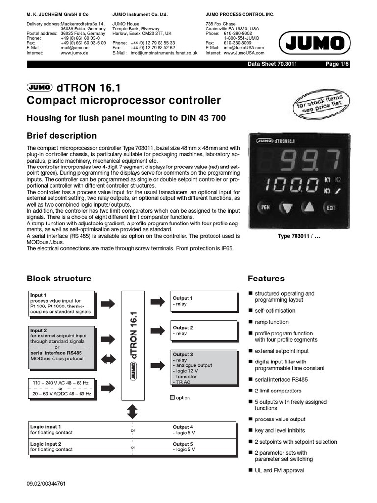 J dTRON 16.1: Compact Microprocessor Controller | PDF