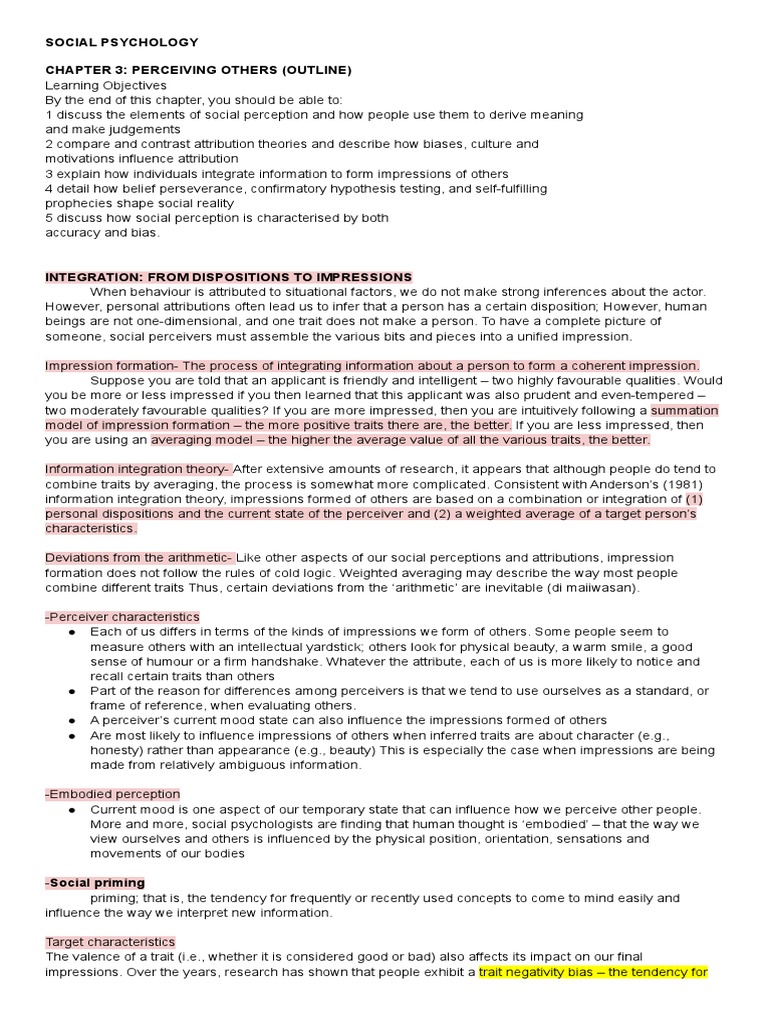 Social Psychology (Perceiving Others) | PDF | Bias | Perception