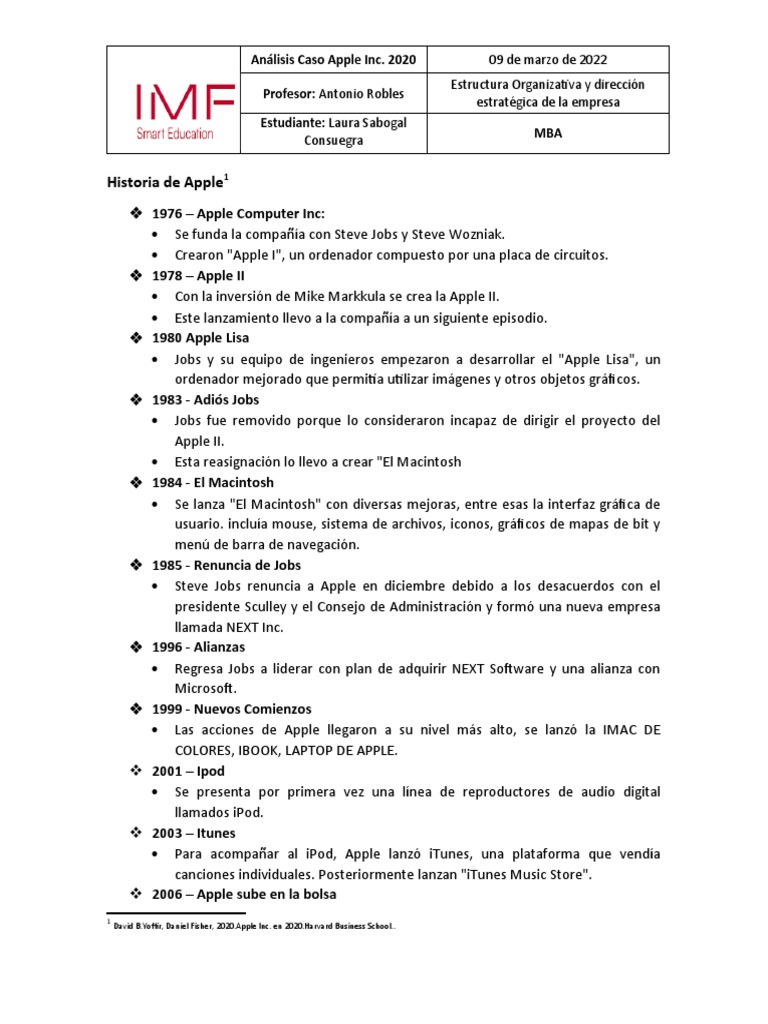 Analisis Caso Apple Inc 2020historia Por Etapas | PDF | Apple Inc. | Yo telefono