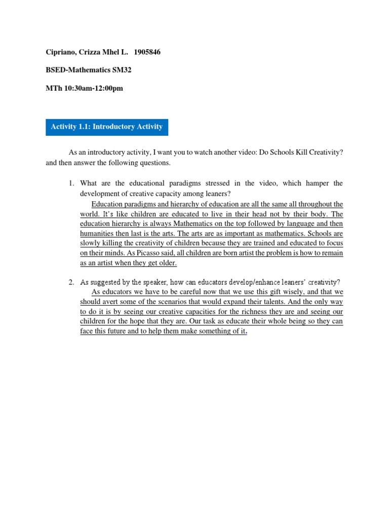 Task 9 (Cipriano, Crizza Mhel L. SM32) | PDF | Literacy | Teachers