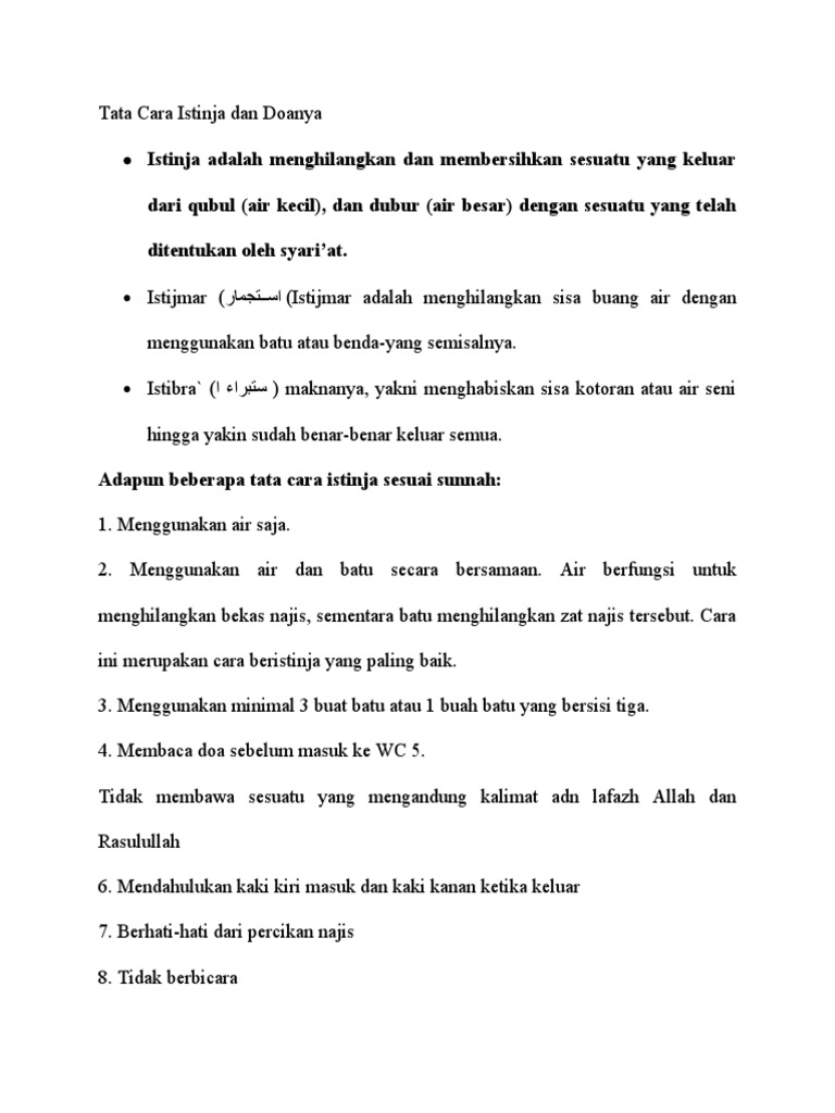 Tata Cara Istinja Dan Doanya | PDF