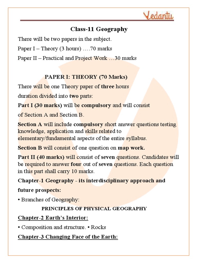 ISC Class 11 Geography Syllabus - Free PDF Download | PDF ...