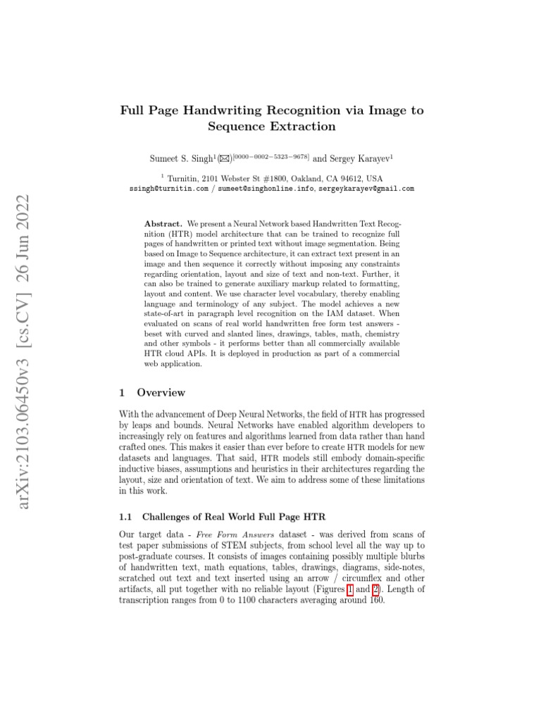 Full Page Handwriting Recognition Via Image To Sequence Extraction | PDF | Cognition | Applied ...