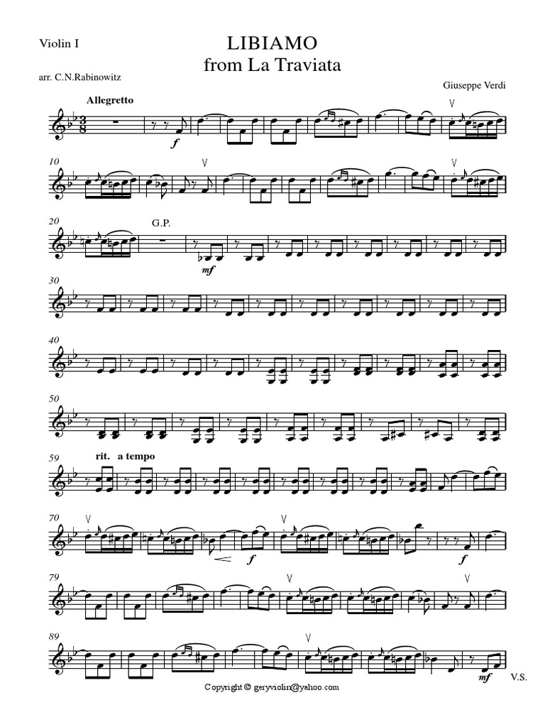 Libiamo - Violin I - Trio 2 Pages | PDF