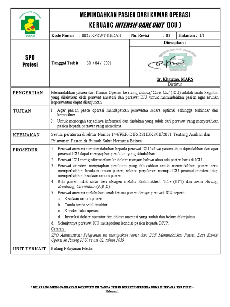 Spo Memindahkan Pasien Dari Ok Ke Icu | PDF | Sains & Matematika