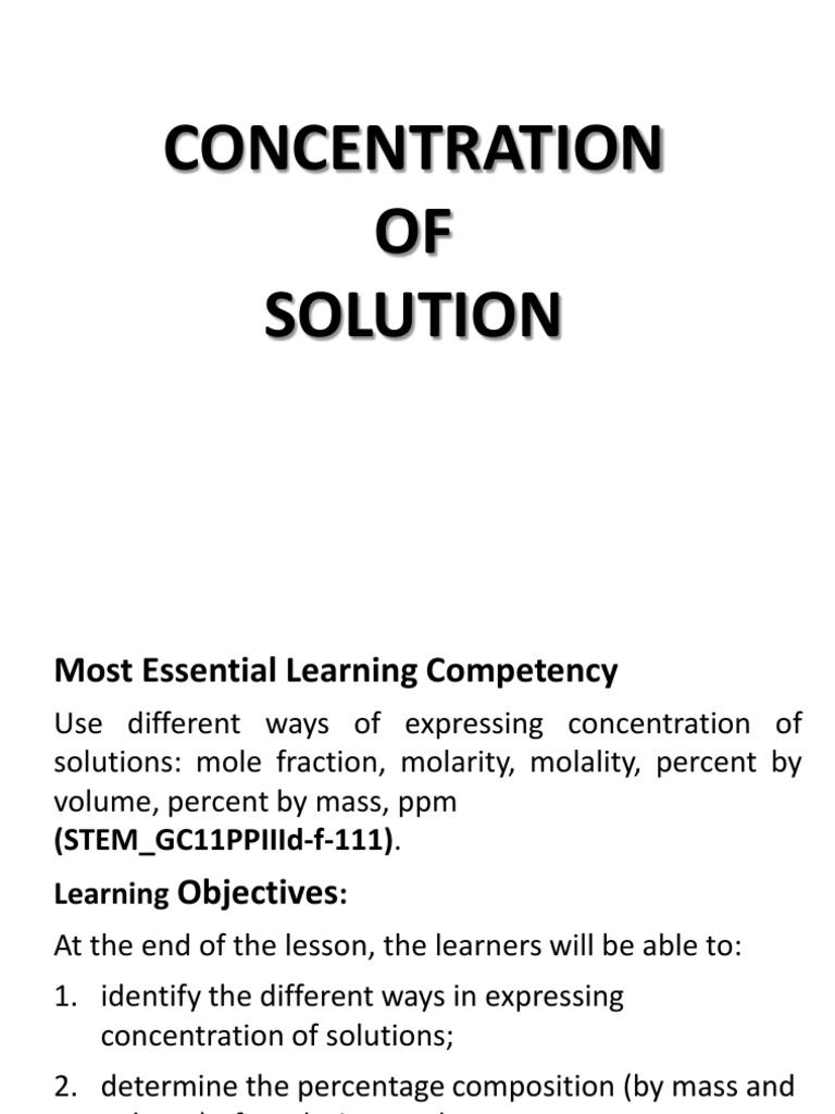 Melc 111 Concentration of Solution | PDF | Concentration | Parts Per ...