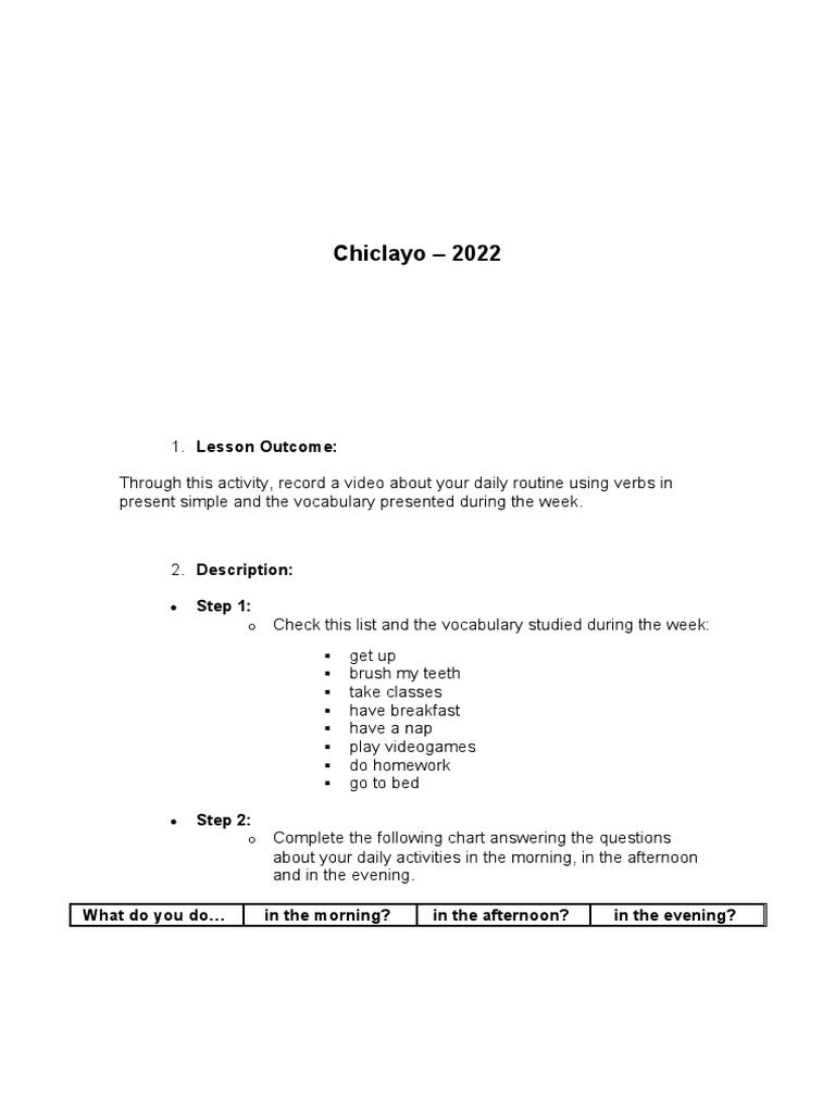 Week 01 Task Assignment My Daily Routine Pdf Linguistic 6702