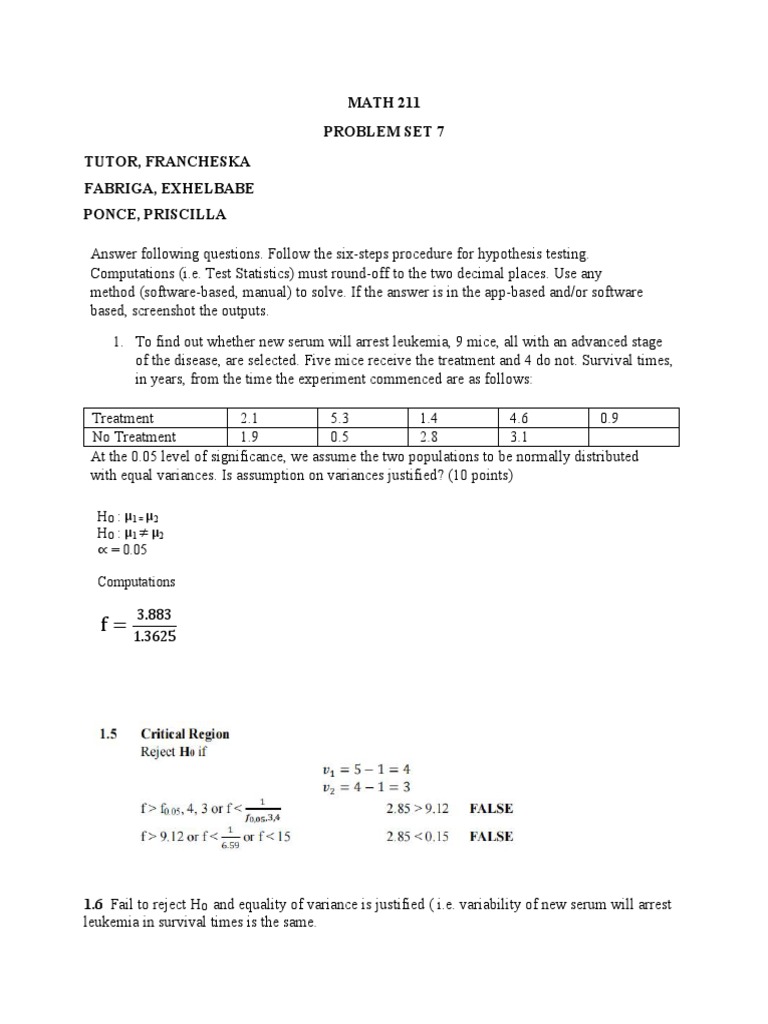 Problem-Set-7 - G6 DONE | PDF | Variance | Experiment