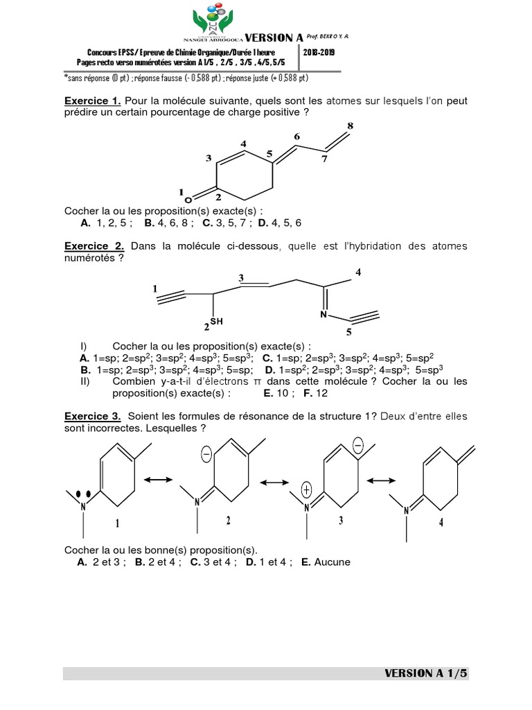 EPSS2019 - Version-A Chimie Orga | PDF | Alcène | Chimie