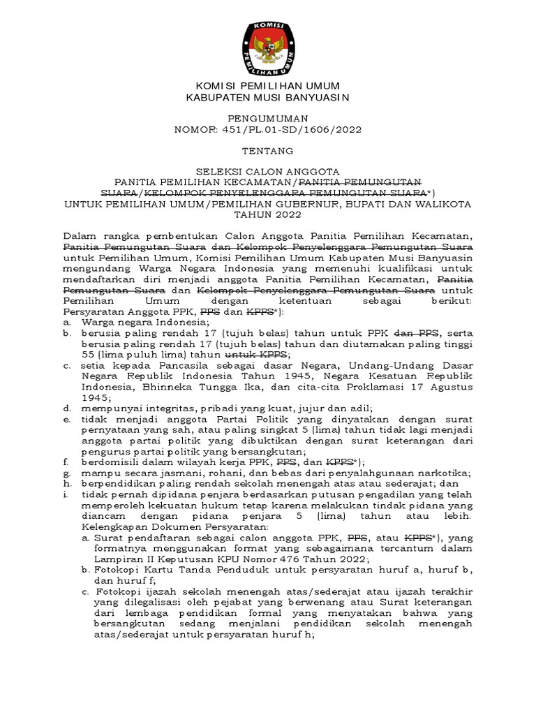 PENGUMUMAN PPK PPS KPU MUBA-resmi | PDF