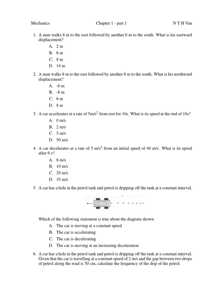 Physics Mechanics Quiz | PDF | Acceleration | Speed