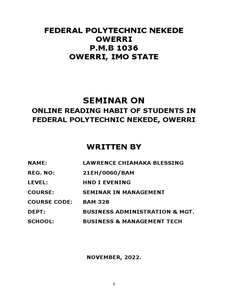 Online Reading Habit of Students in Federal Polytechnic Nekede | PDF